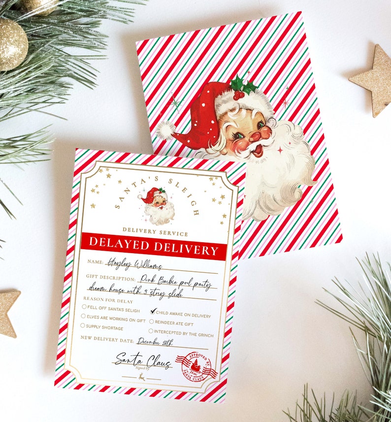 Printable Delayed Delivery Notice, Lost Christmas Present Note, Running ...