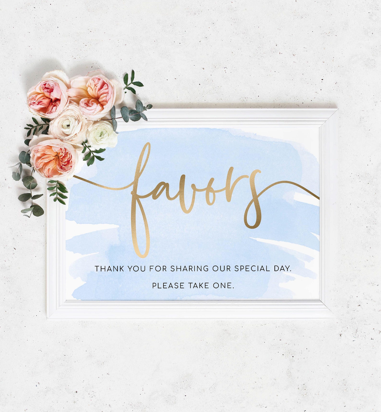 Favors Sign Blue Watercolour Favours Sign Gold Foil Bridal and Baby ...