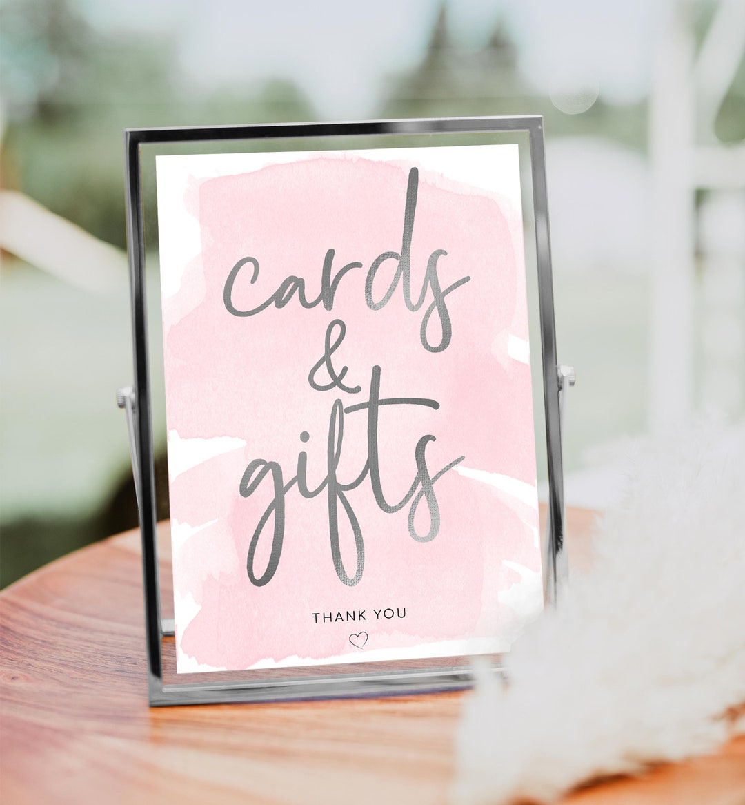 Cards and Gifts Sign - Pink Watercolour - Wedding Present Table Sign ...