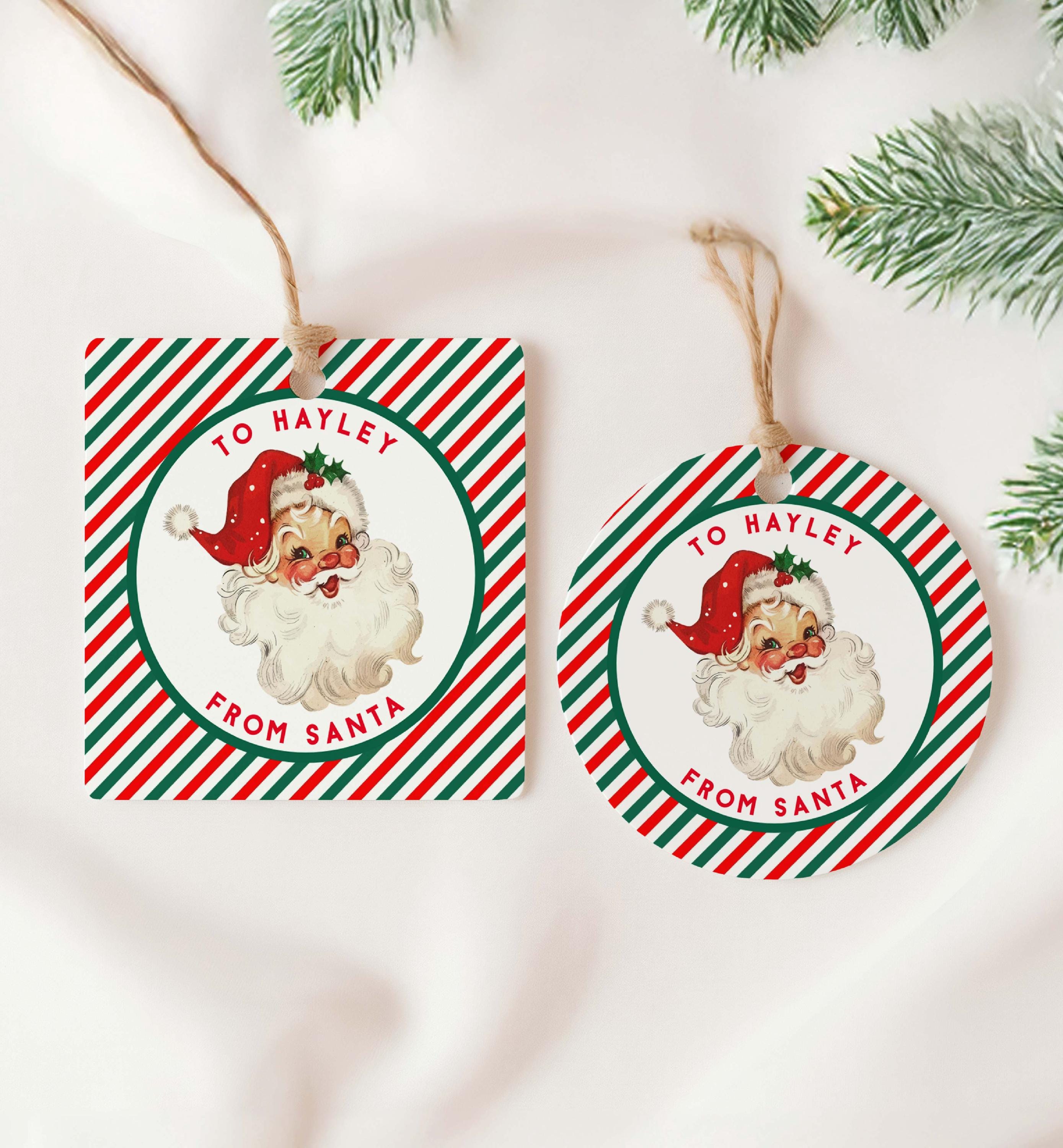 Printable Retro Santa Gift Tag, Personalized Christmas Sticker (digital ...