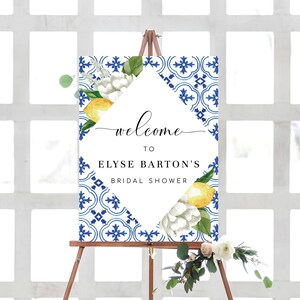 Welcome Sign Template, Mediterranean Blue Tile Lemons, Printable ...