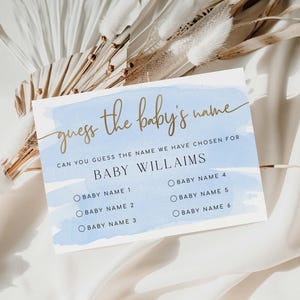 Blue Watercolor Baby Shower Game, Guess the Name (printable) - Etsy
