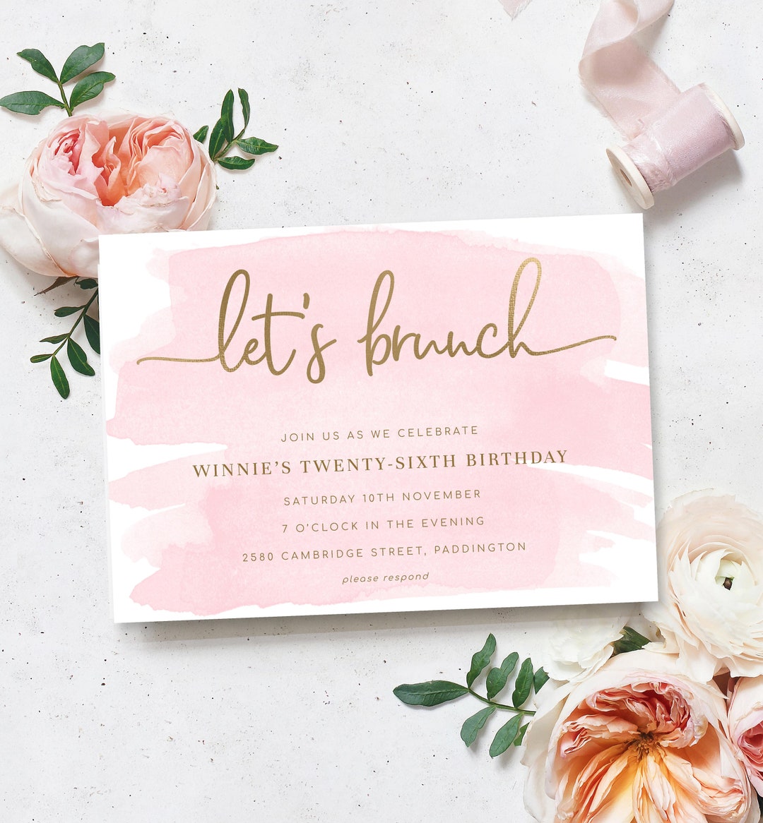 Let's Brunch Invitation, Birthday Brunch Party Invitation, Gold Foil ...