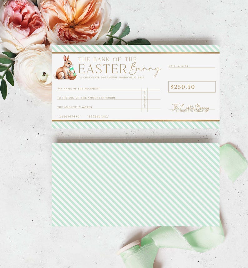 Easter Cheque Template, Fake Bank Cheque Gift Voucher, Custom Printable ...