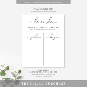 Printable Cast Your Vote Gender Reveal Voting Game Poster, Minimalist ...