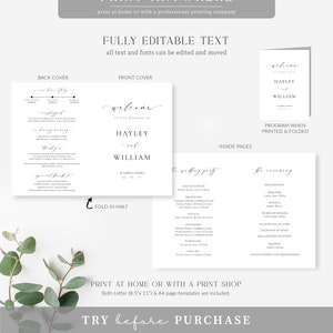 Printable Wedding Ceremony Program Template, Modern Minimalist, Wedding ...