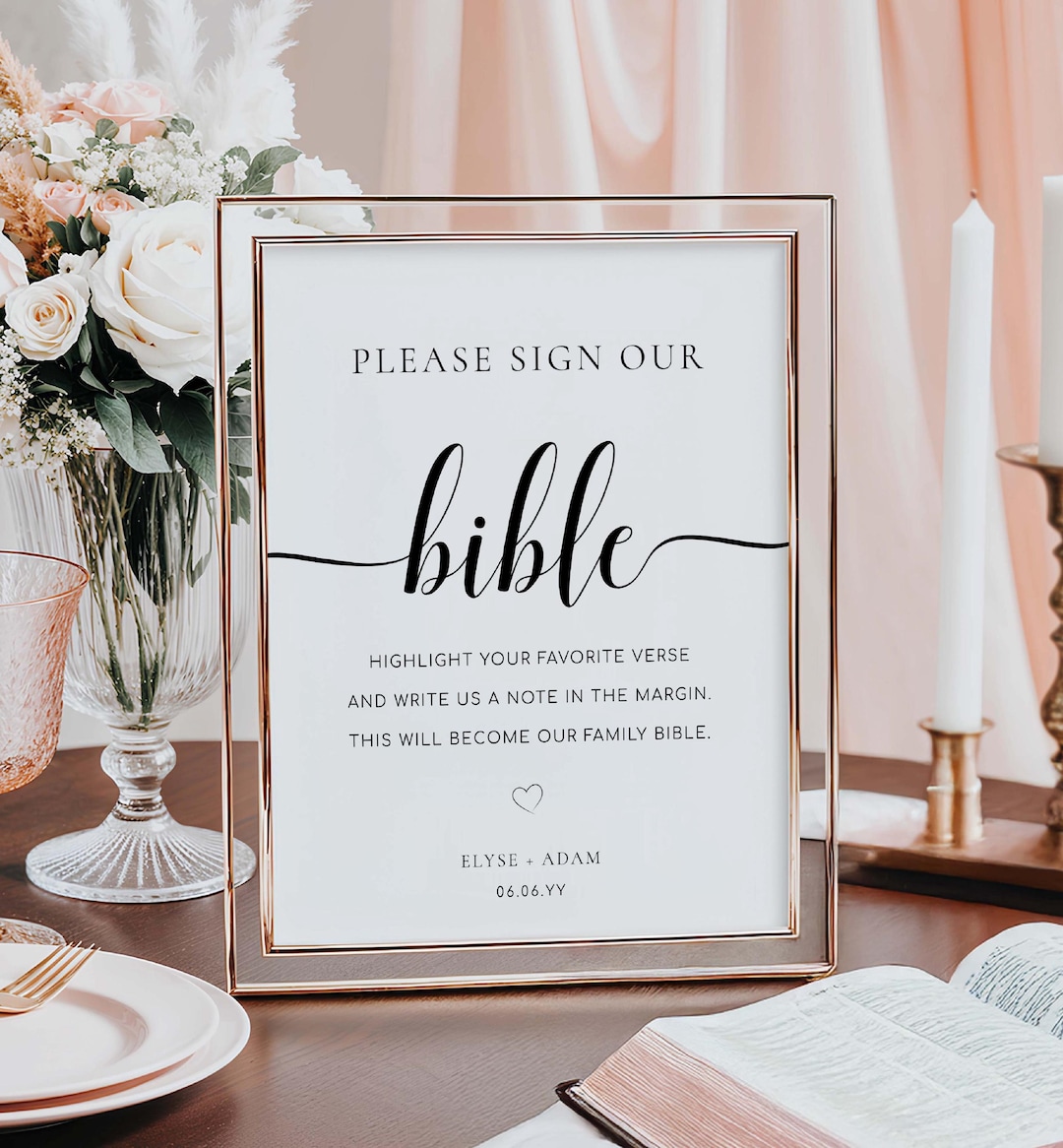 Printable Sign Our Bible Sign, Minimalist Wedding Bible Guest Book Sign ...