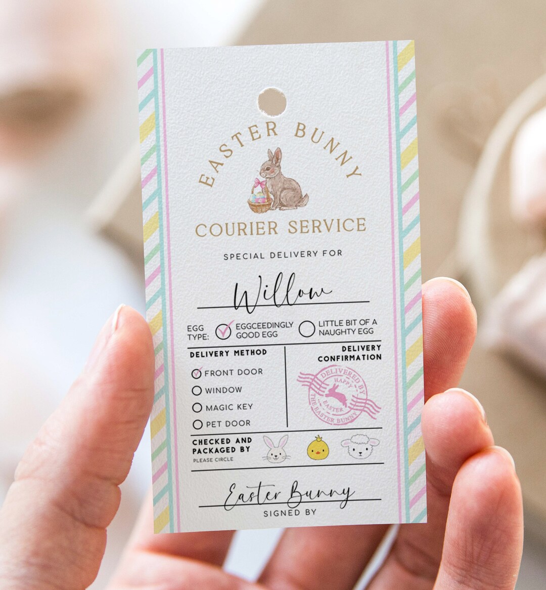Printable Easter Bunny Special Delivery Gift Tag, Easter Gift Tags ...