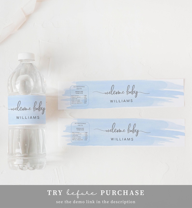 Editable Water Bottle Labels - Blue Watercolour - Printable ...