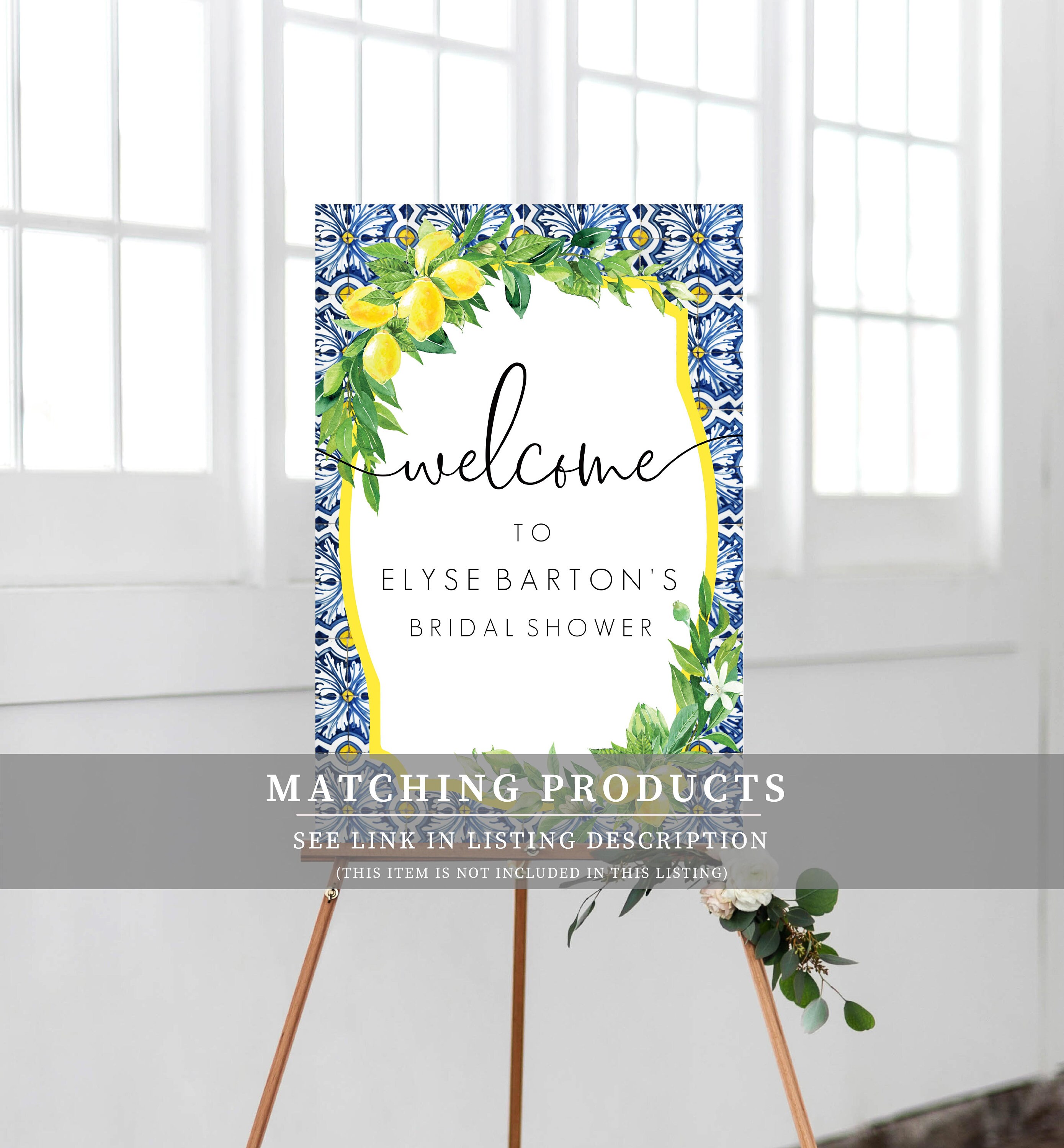 Positano Blue Tile Lemon Custom Text Sign Positano Blue Tile | Etsy