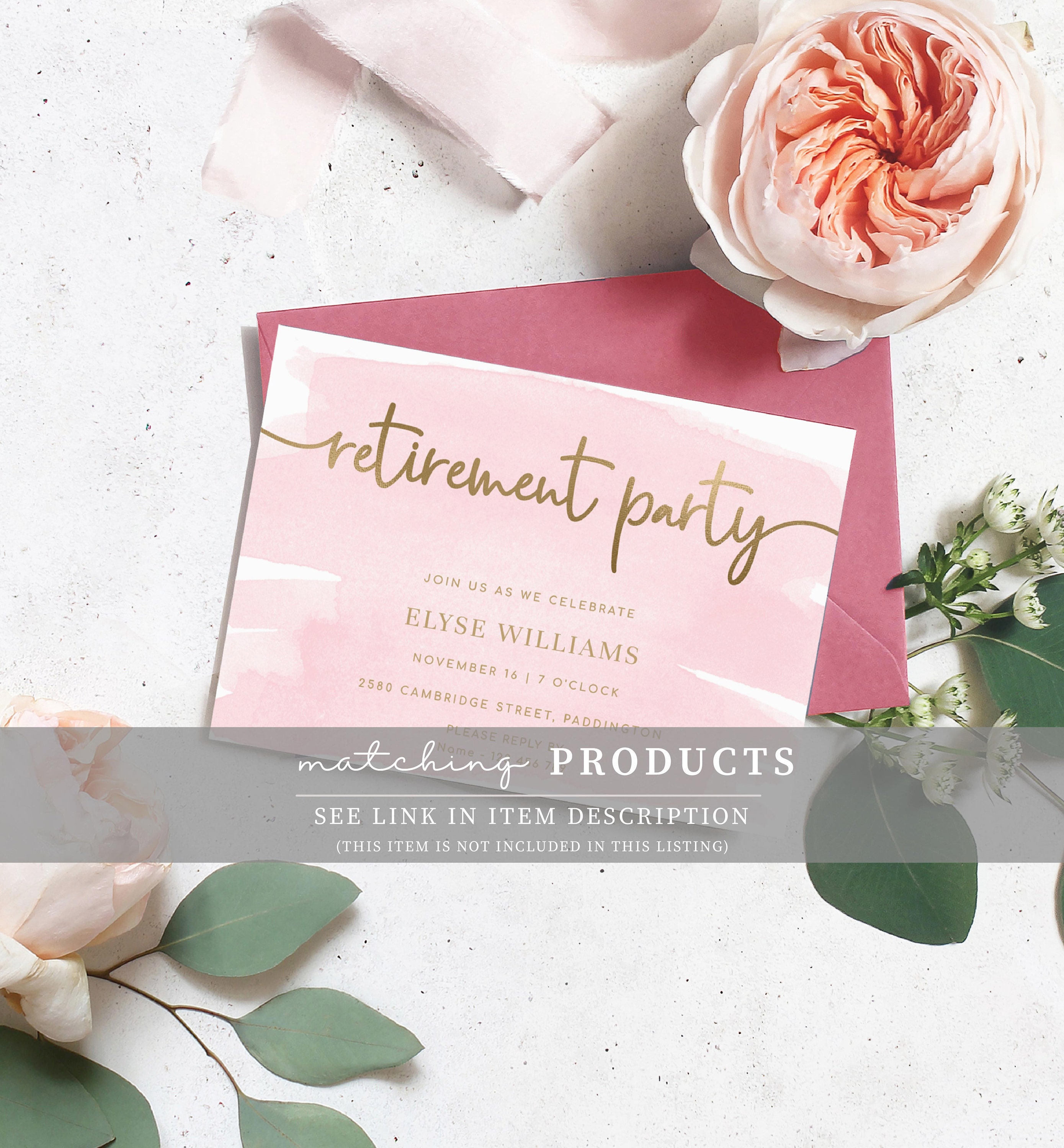 Printable Retirement Wishes Template Pink Watercolour Gold - Etsy Australia