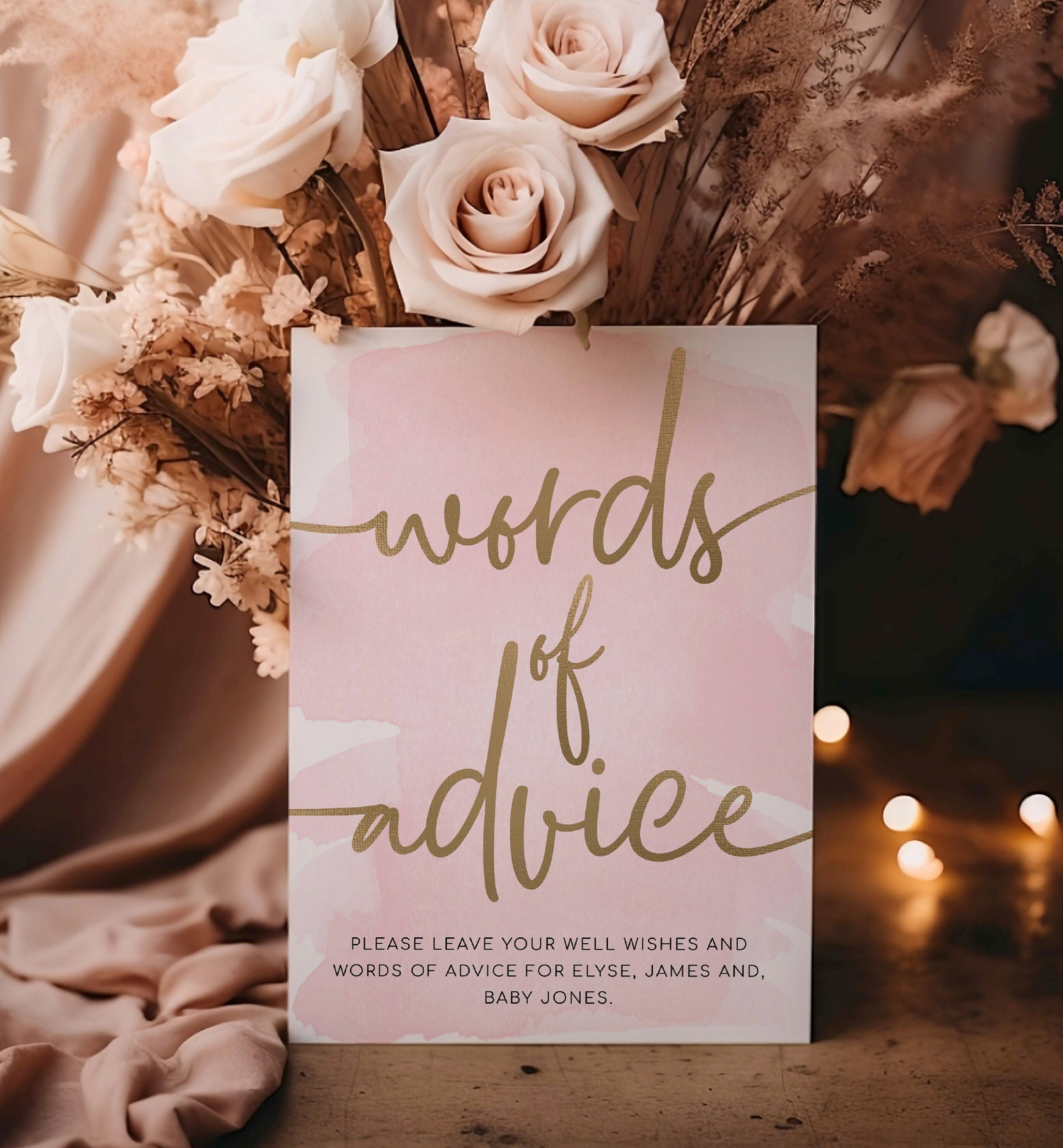 Pink Watercolour Advice Card and Sign, Baby Shower (digital Download ...