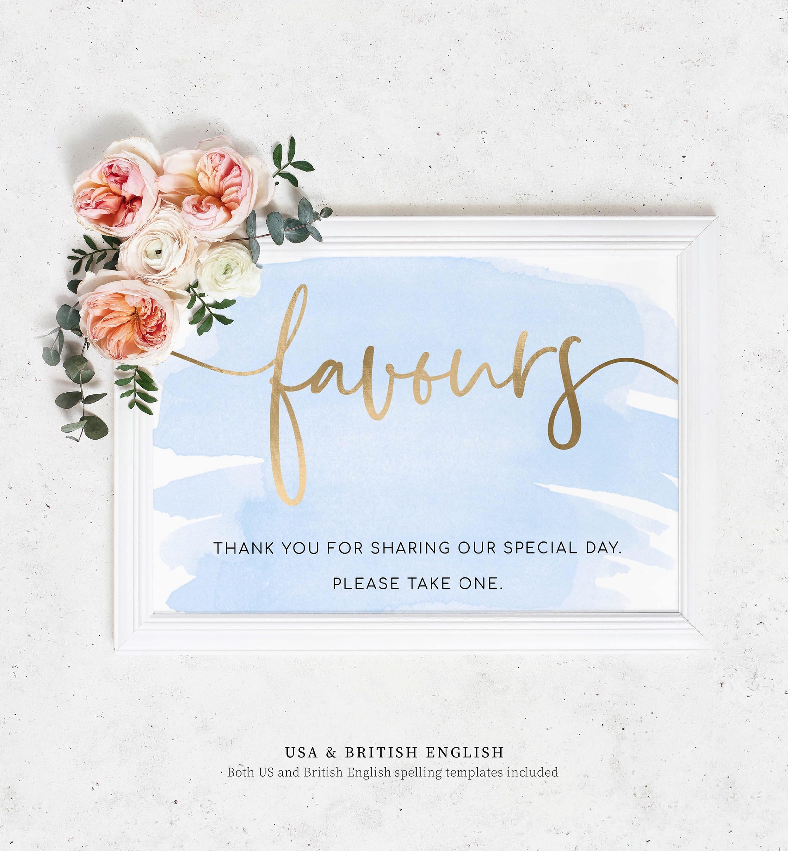 Favors Sign Blue Watercolour Favours Sign Gold Foil Bridal and Baby ...