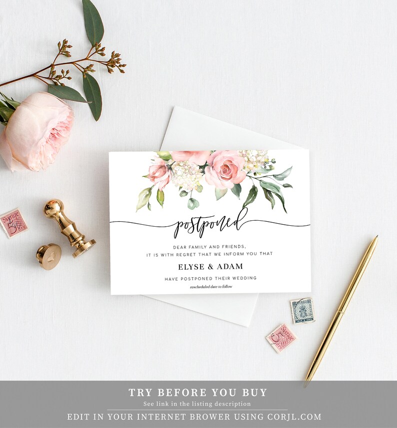 Date Change Announcement Blush Floral Wedding Date Postponed - Etsy