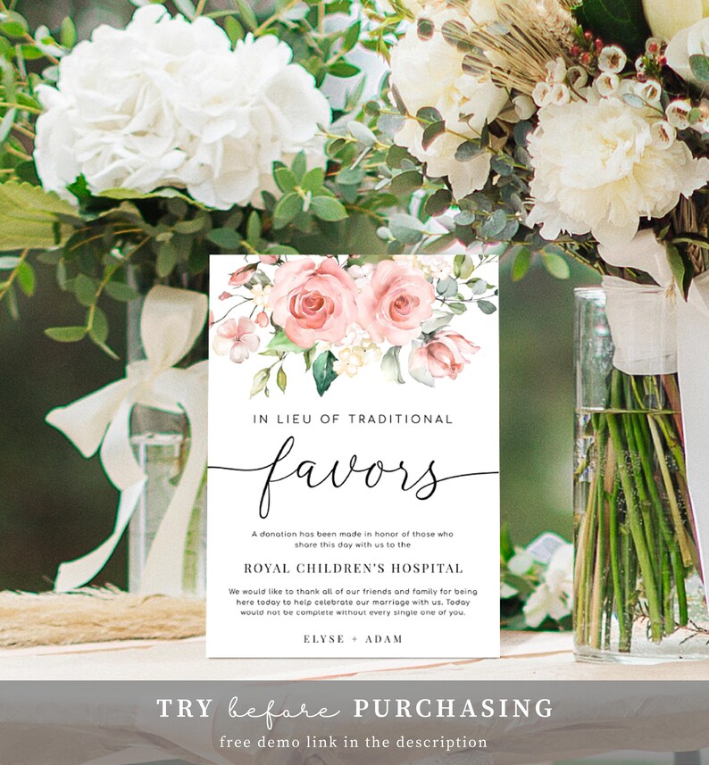 Printable in Lieu of Favors Sign Wedding Donation Sign - Etsy Australia