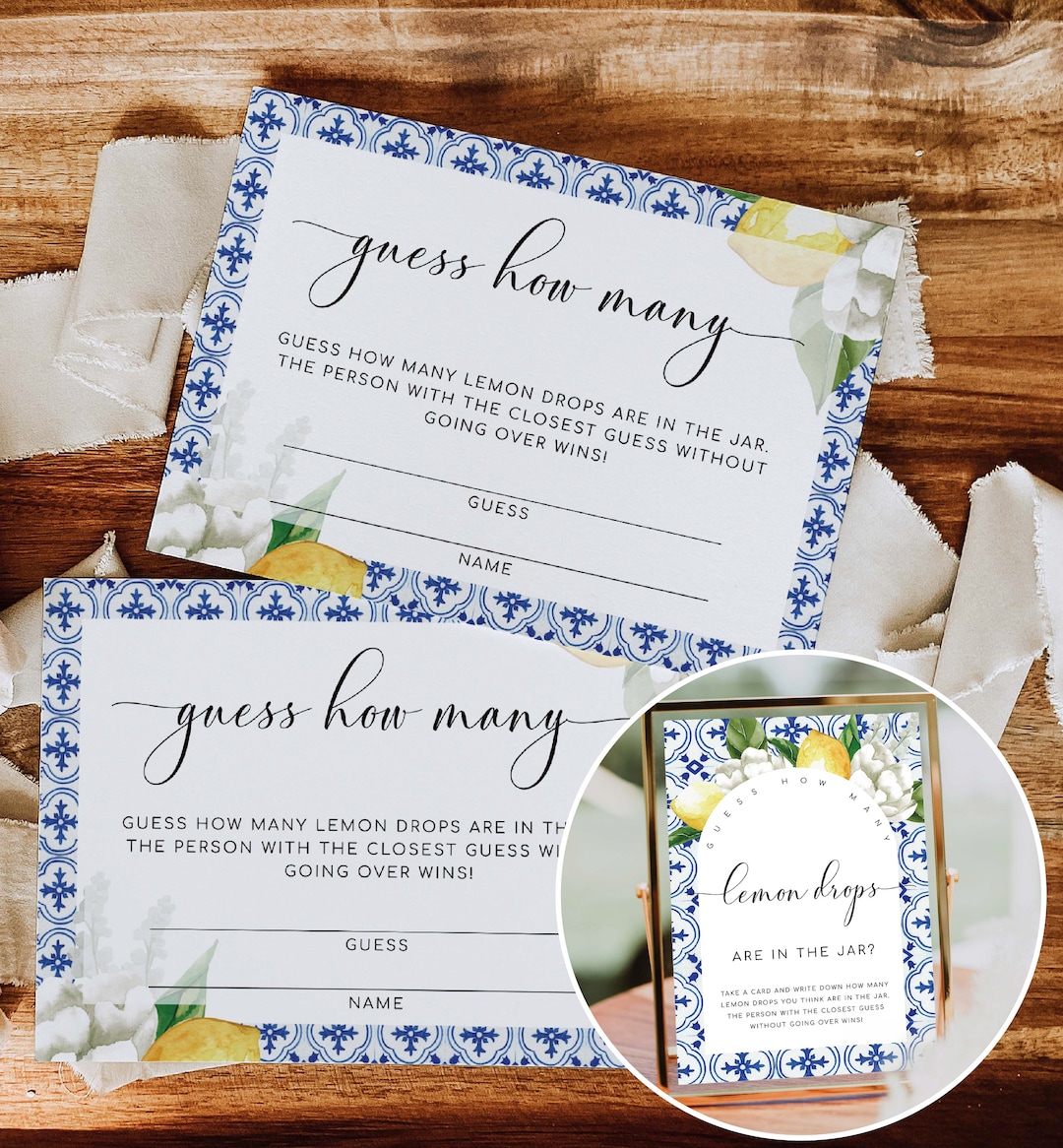 Guess How Many Sign and Cards, Mediterranean Blue Tile Lemons ...