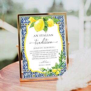 An Italian Tradition Sign, Printable Jordan Almonds Sign, Positano Blue ...