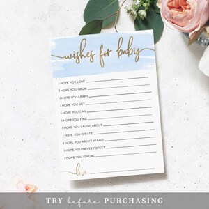 Printable Wishes for Baby Template, Blue Watercolour, Editable Baby ...