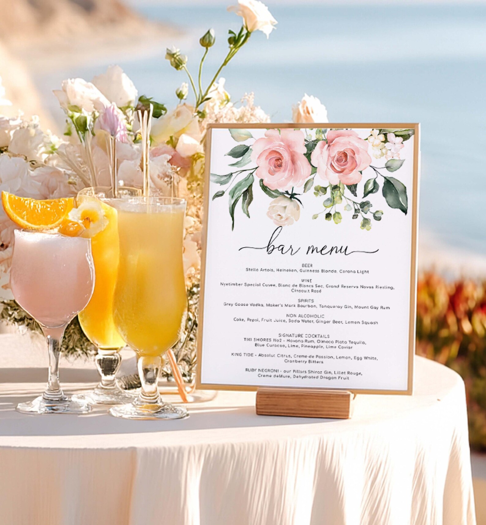 Printable Blush Floral Bar Menu Sign, Wedding Cocktails Drinks, Darcy - Etsy
