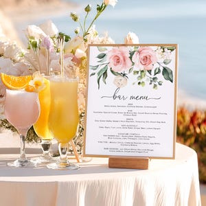 Printable Blush Floral Bar Menu Sign, Wedding Cocktails Drinks, Darcy - Etsy