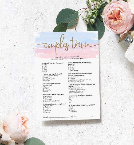 Editable Couples Trivia Game Pink Blue Watercolour How Well - Etsy
