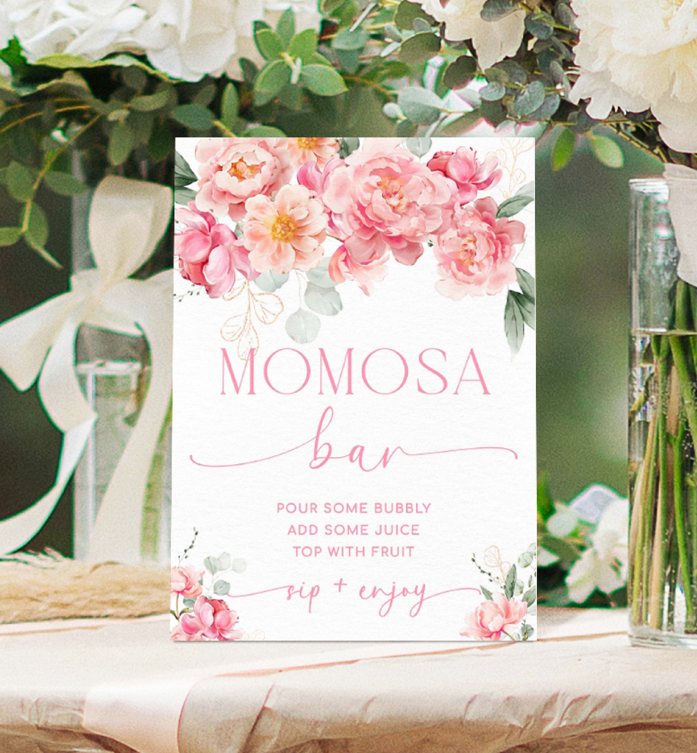 Pink Peony Momosa Bar Sign, Baby Shower Juice Tags (printable), Piper ...