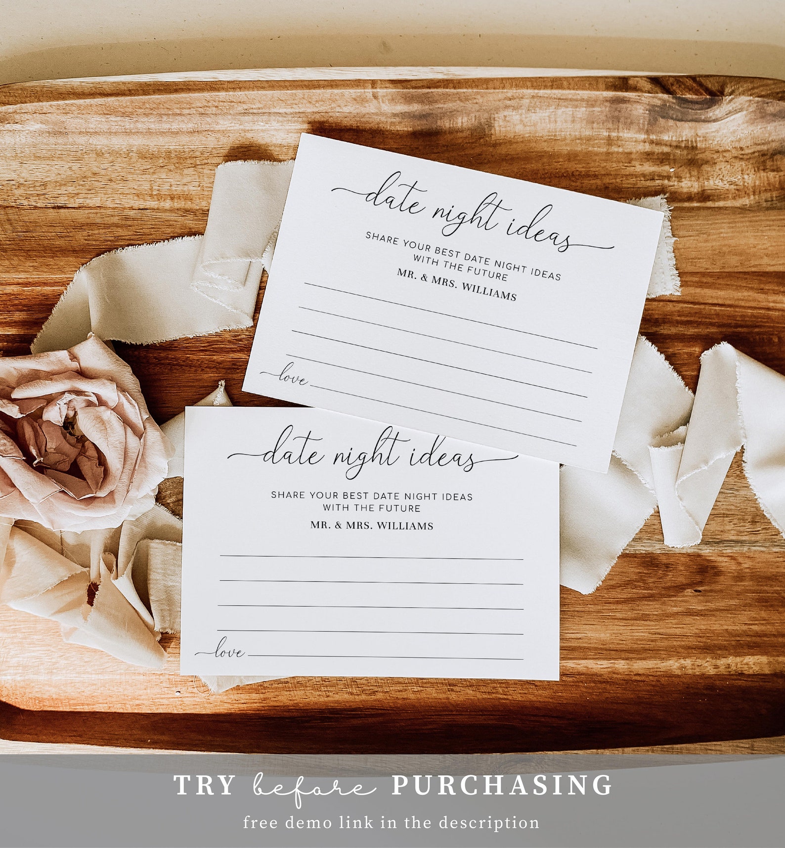 Printable Date Night Ideas Sign and Card, Minimalist Newlyweds Advice ...