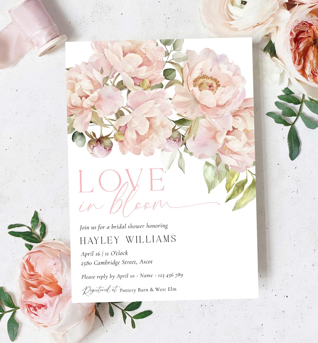 Blush Pink Roses Bridal Shower Invitation, Spring Floral (printable ...