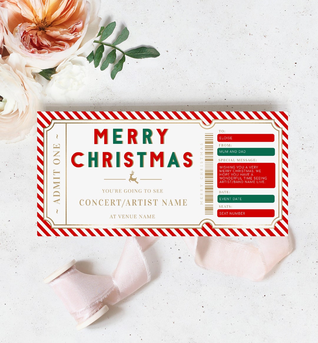 Christmas Concert Ticket Gift Voucher Template, Fully Custom Printable ...