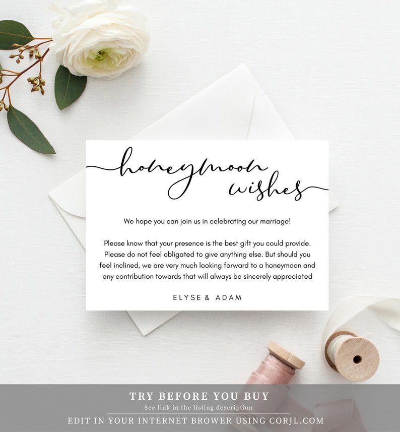 Printable Honeymoon Wish Card Minimalist Wedding Honeymoon | Etsy
