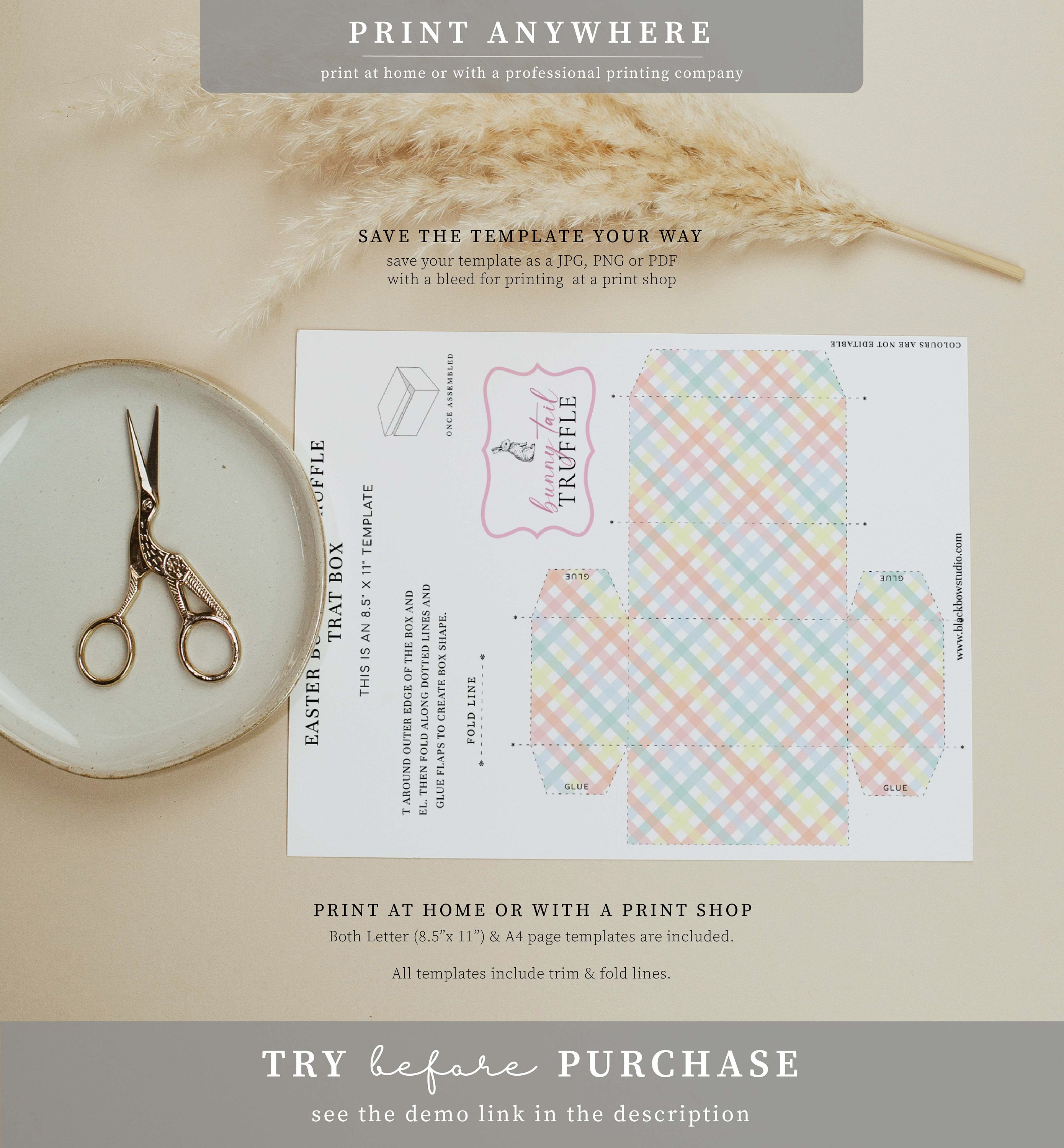 Printable Easter Bunny Tail Truffle Treat Box Template, Editable Easter ...