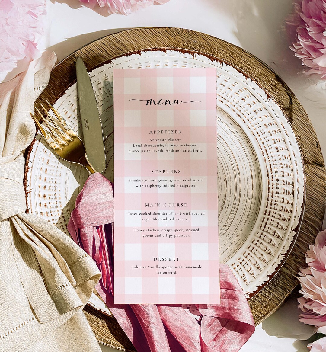 Pink Gingham Menu Template, Editable Printable Menu (DIY) - Etsy