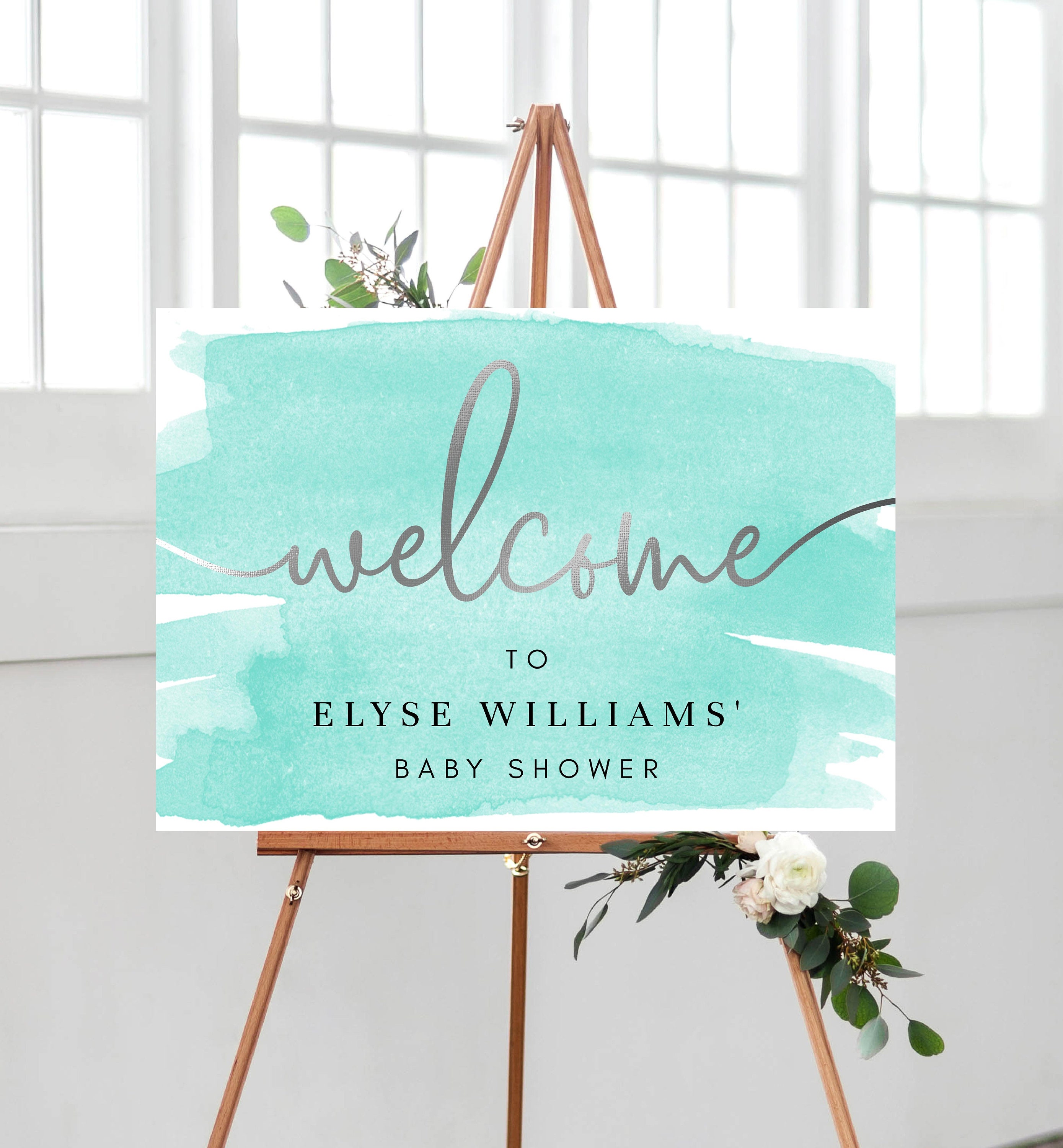 Teal Watercolour Welcome Sign Boy Baby Shower Welcome Sign | Etsy