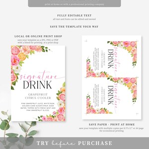 Signature Drinks Sign Template, Printable Bar Menu, Citrus Fruit ...