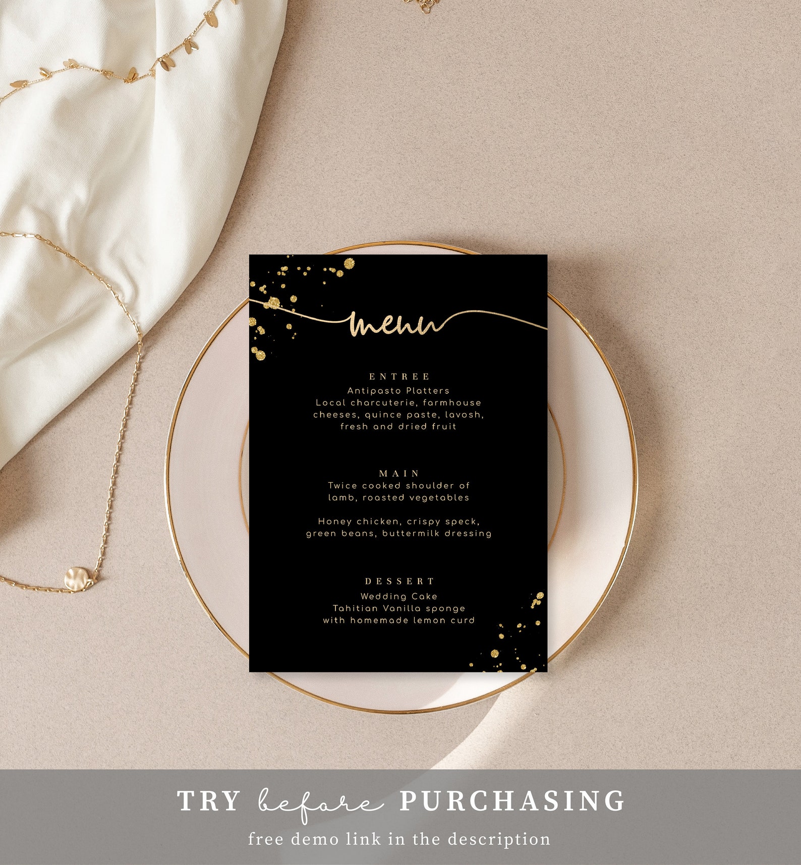 Printable Menu Template Black and Gold Dinner Menu Birthday - Etsy