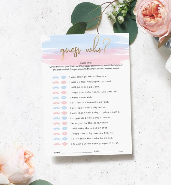 Editable Guess Who Game Pink Blue Watercolour He Said She - Etsy