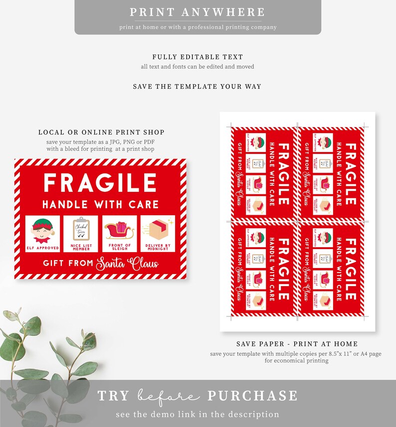 Christmas Fragile Label, Santa's Workshop Gift Tag (printable) - Etsy