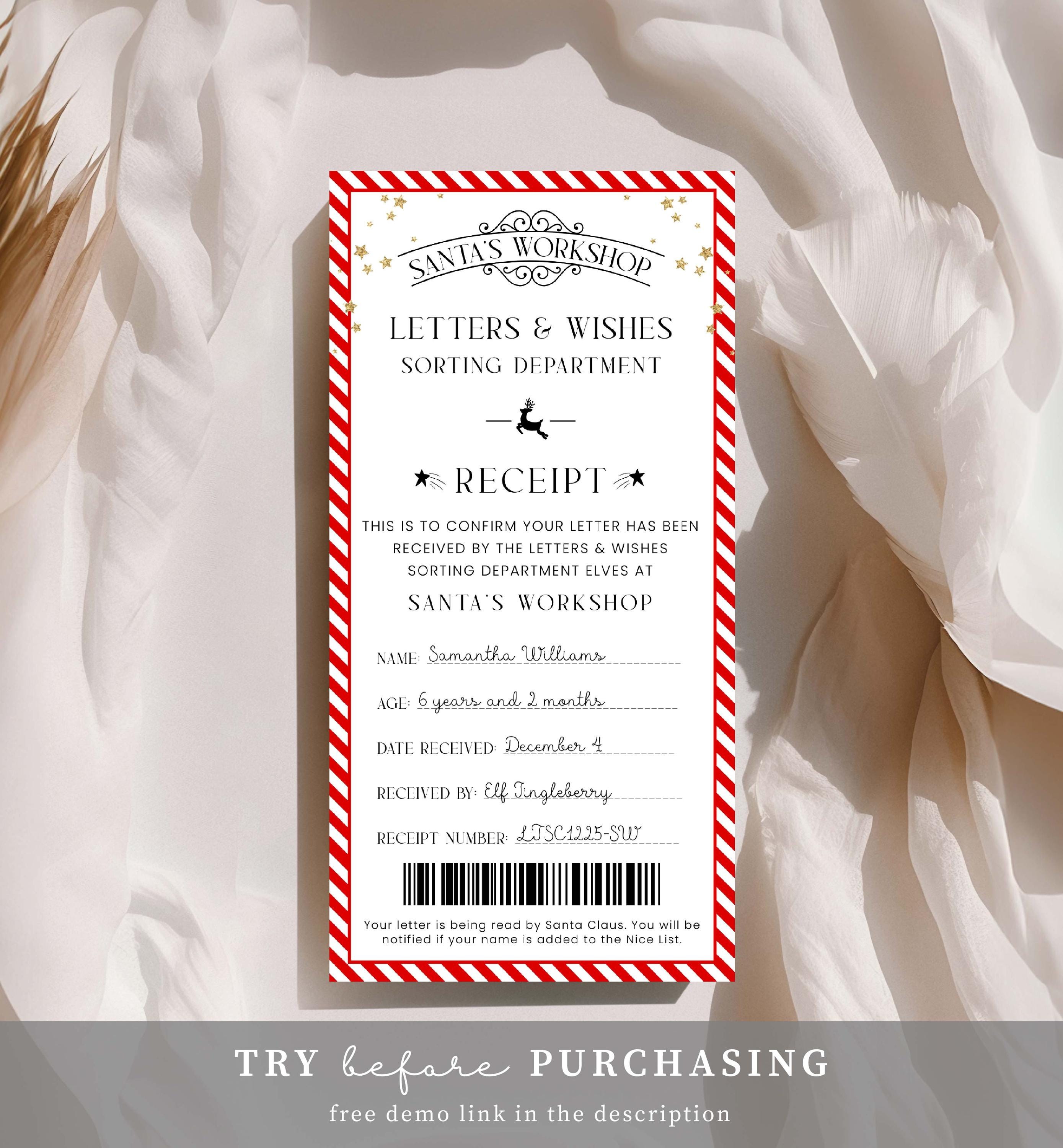 Printable Letter to Santa Receipt, Santa's Nice List Receipt, Letter ...
