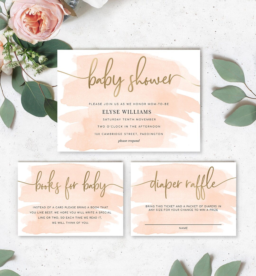 Invitación editable para baby shower, solicitud de libro y boleto para ...