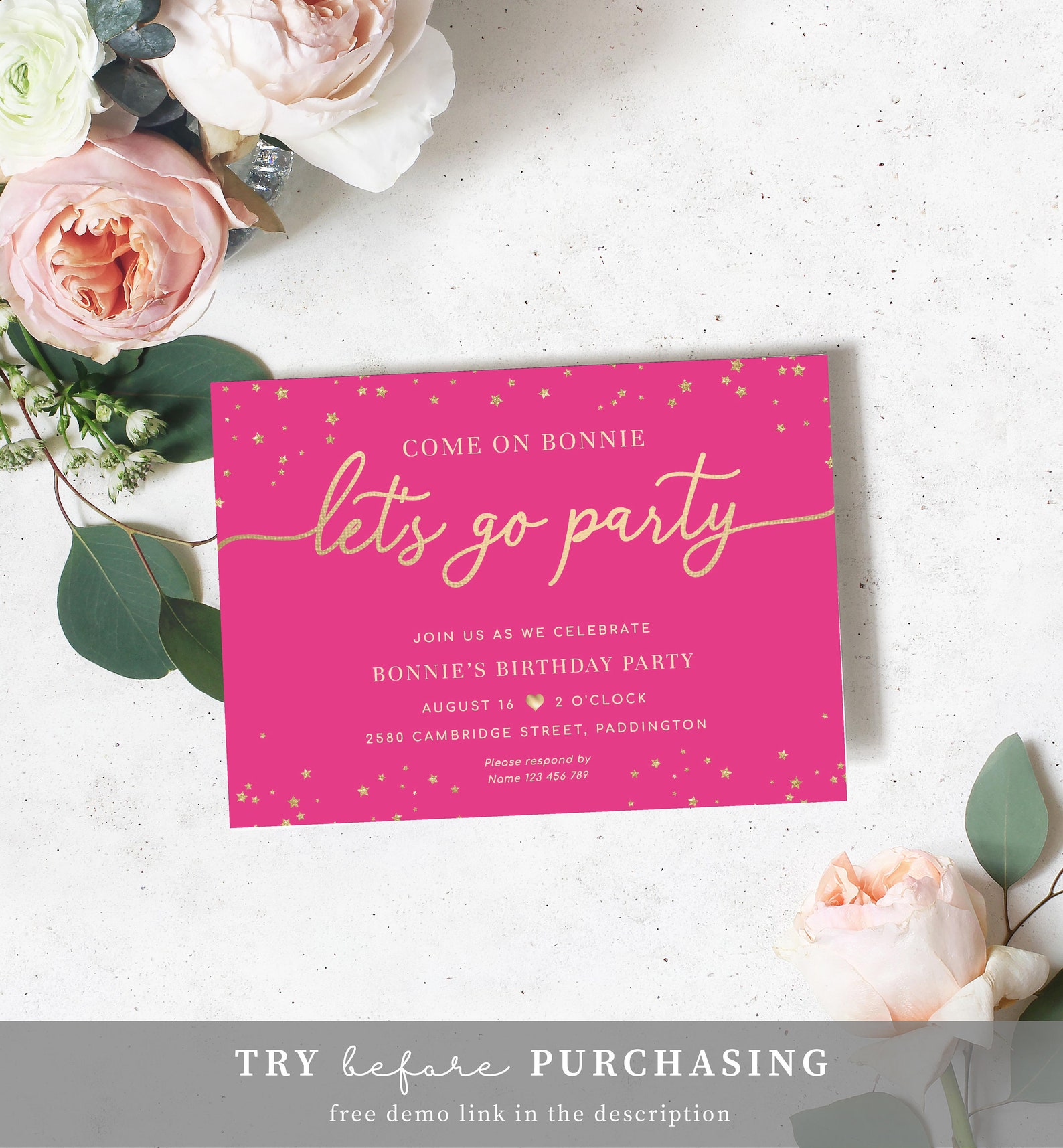 Hot Pink Editable Birthday Party Invitation Come on Let's - Etsy