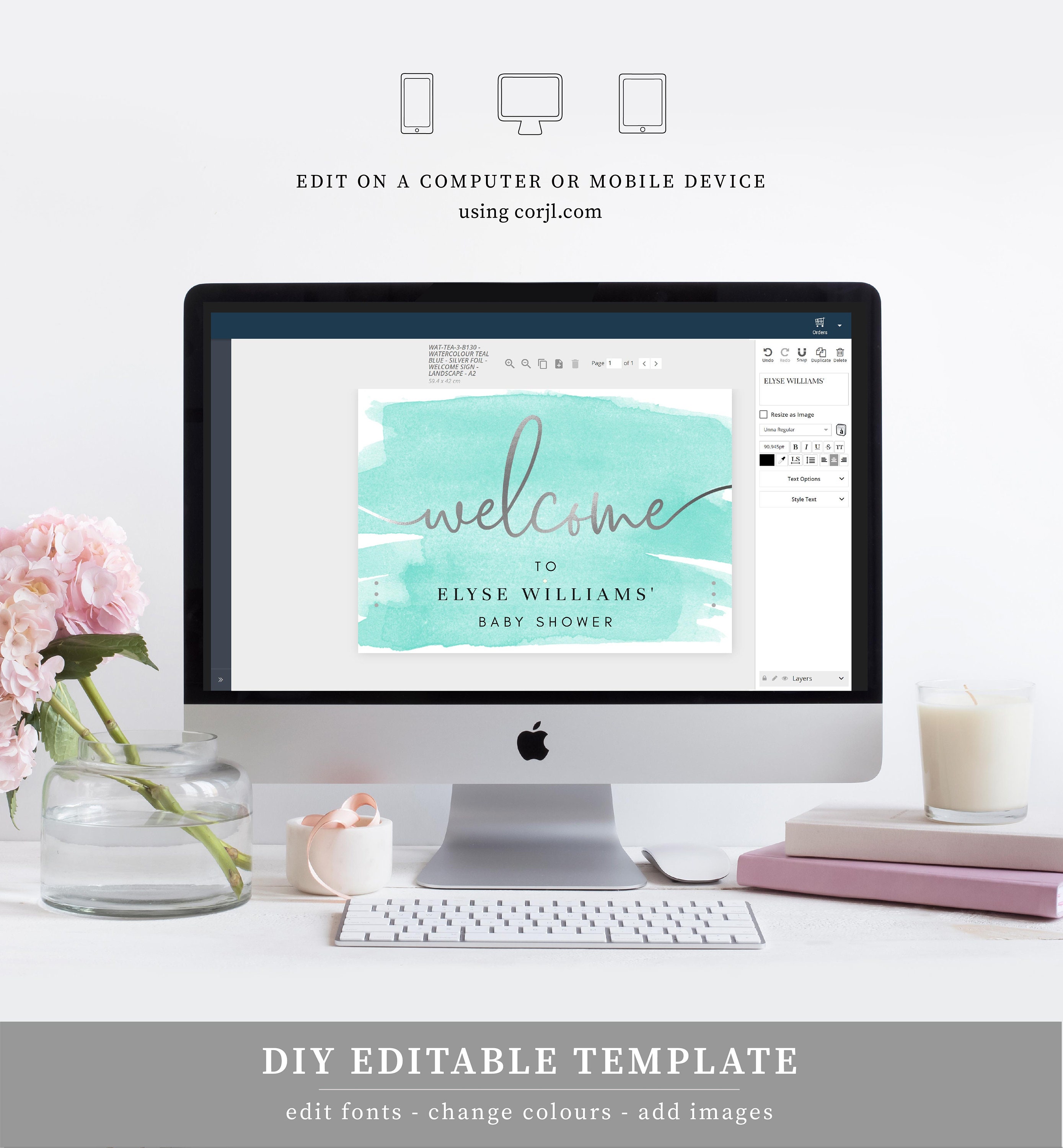 Teal Watercolour Welcome Sign Boy Baby Shower Welcome Sign | Etsy