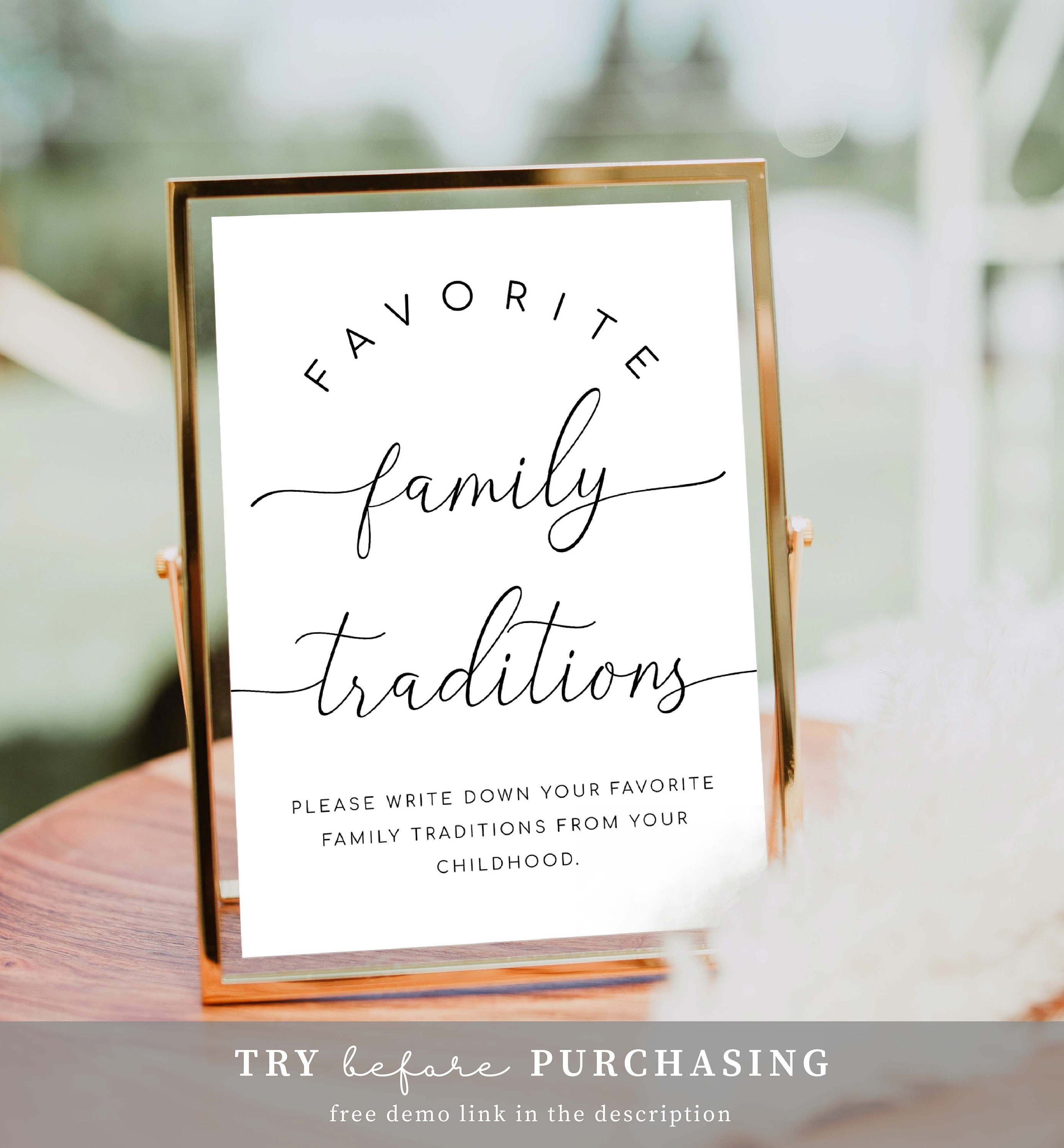 Printable Favorite Family Tradition Sign and Cards, Minimalist Gender ...