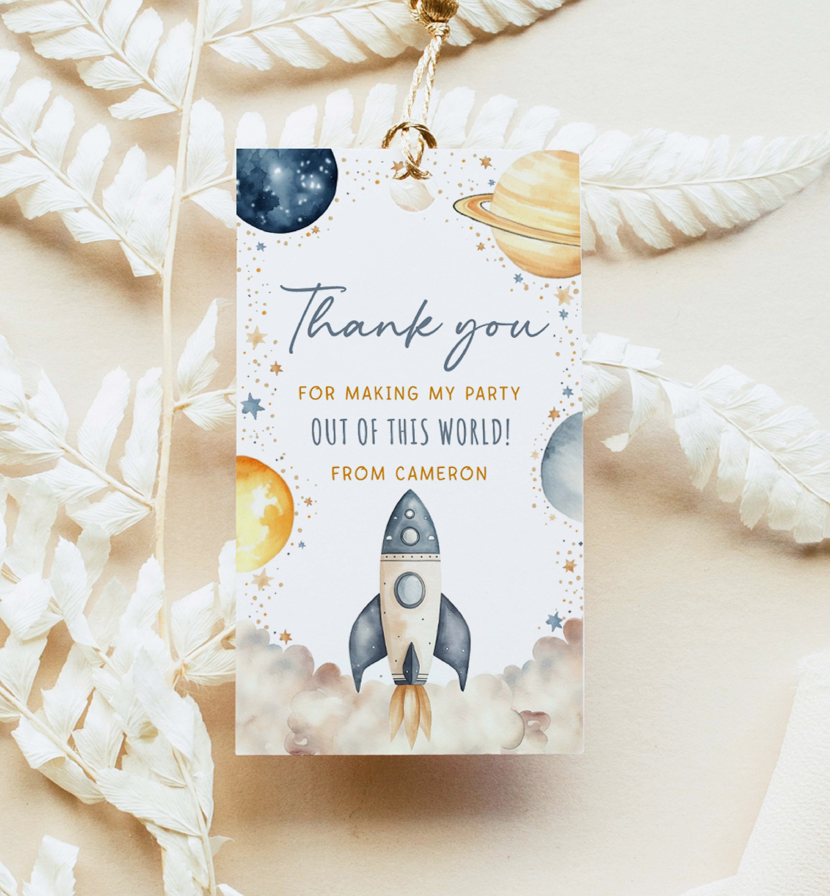 Rocket Ship Outer Space Birthday Favor Tag, Printable First Trip Around ...