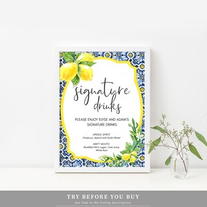 Positano Blue Tile Lemon Signature Drinks Sign Signature | Etsy