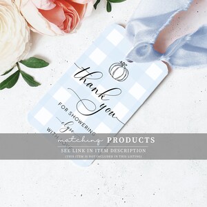 Blue Gingham Welcome Sign, Fall Pumpkin Boy Baby Shower, Pale Blue ...