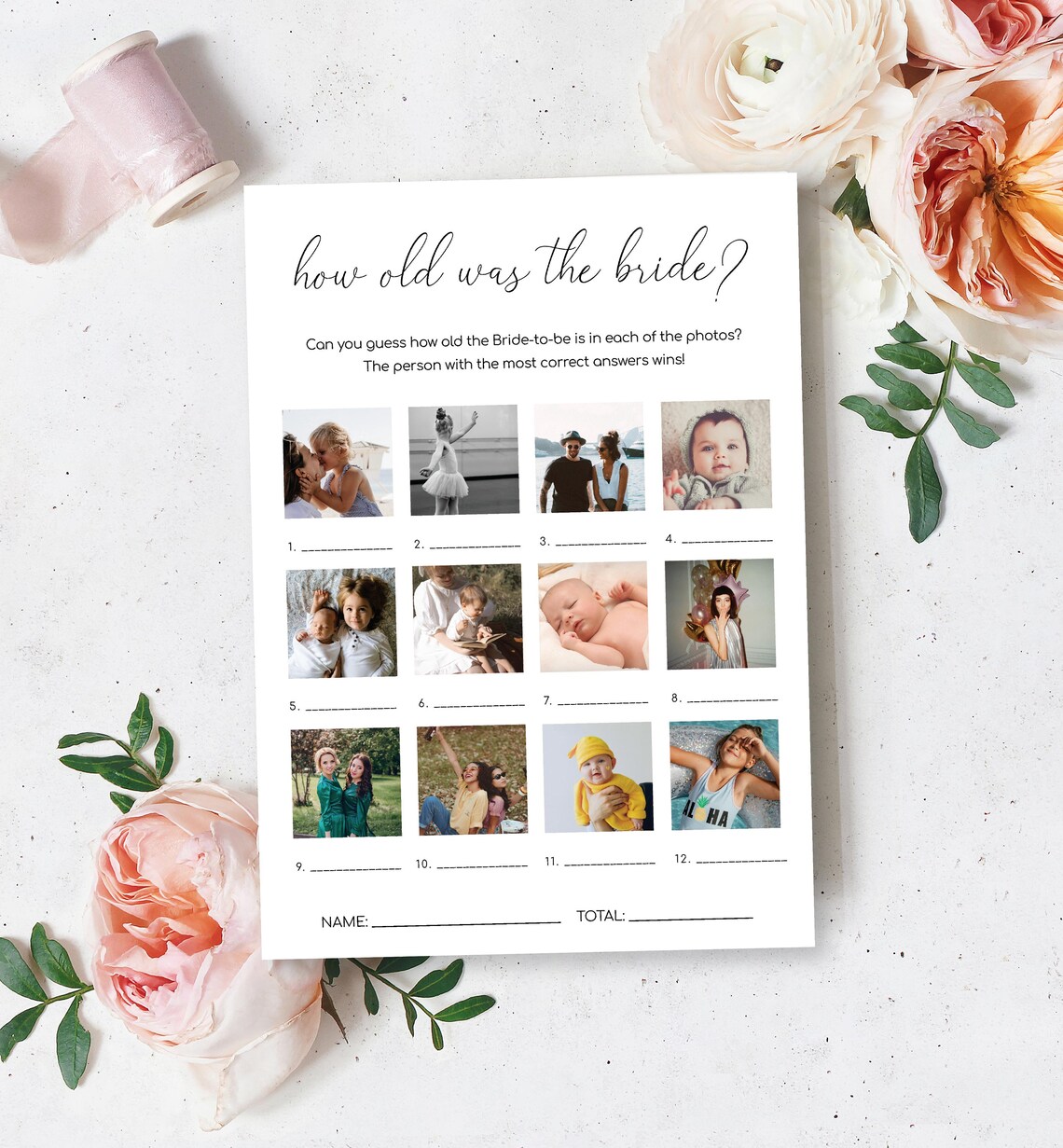 How Old Was the Bride Game, Minimalist Bridal Shower (printable ...
