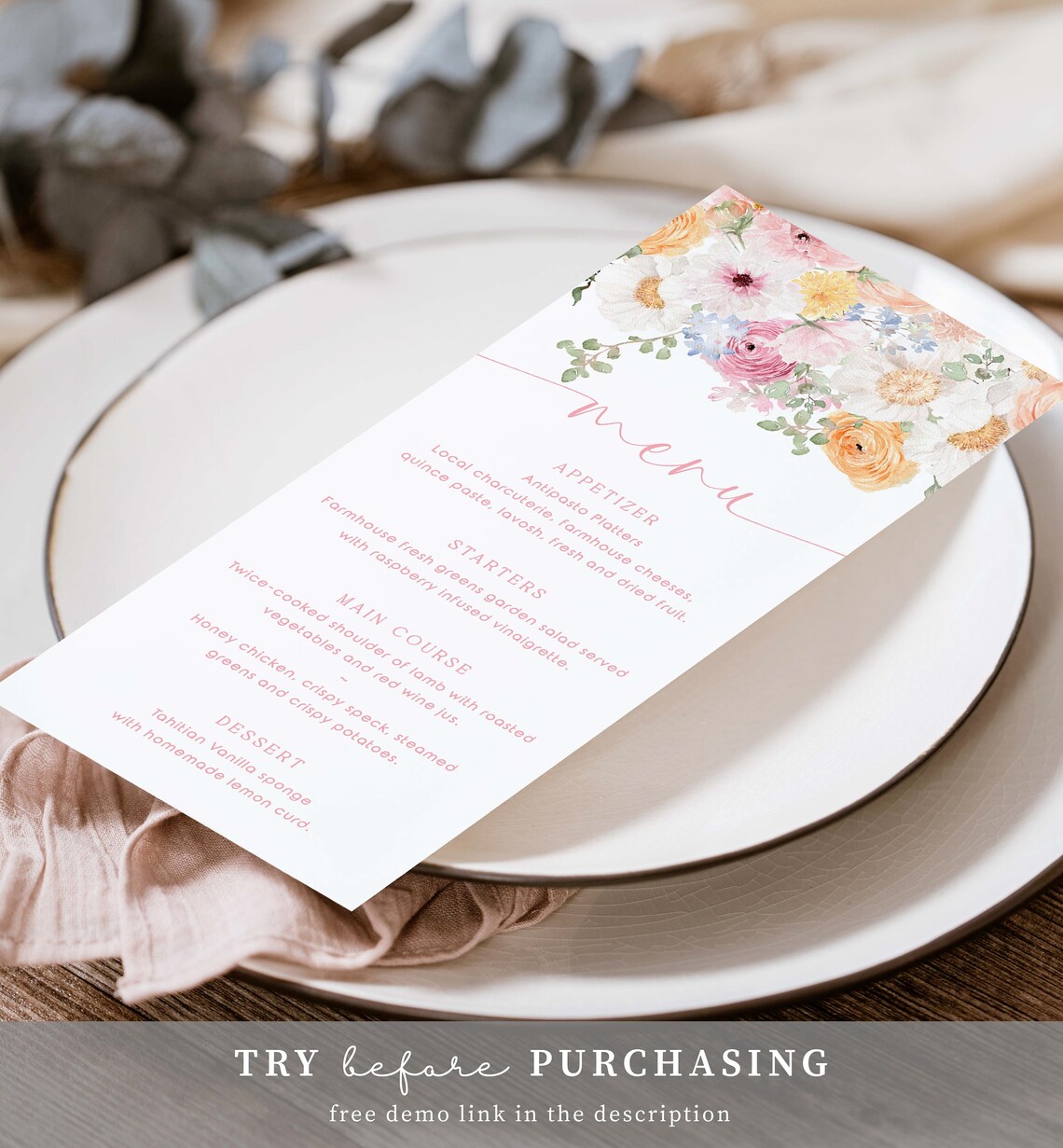 Floral Menu Template, Printable Spring Brunch Menu (digital Download ...