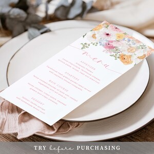 Floral Menu Template, Printable Spring Brunch Menu (digital Download ...