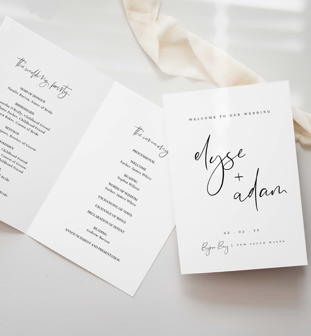 Printable Wedding Ceremony Program Template, Modern Minimalist, Wedding ...