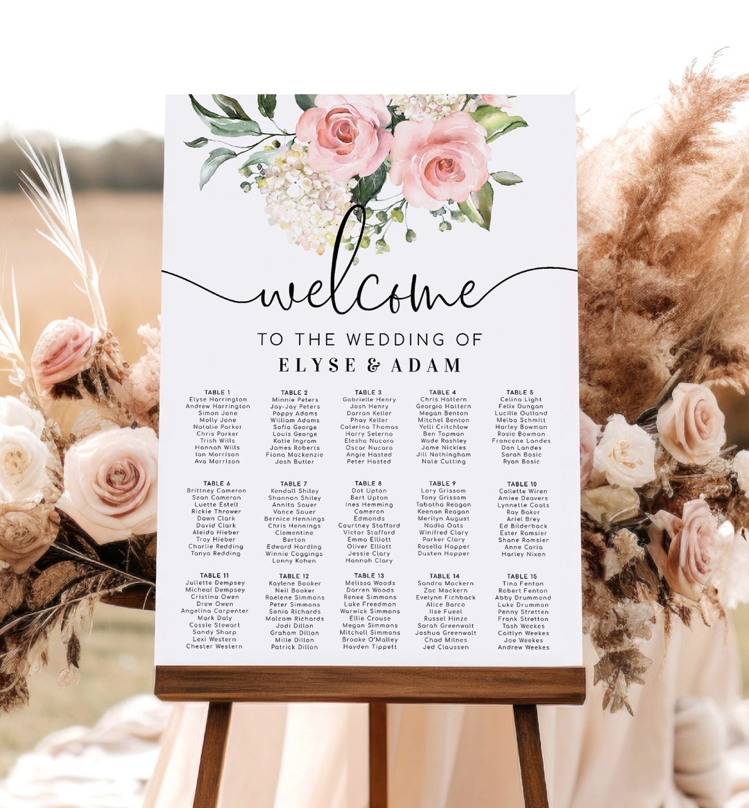 Printable Wedding Seating Chart, Editable Wedding Table Plan, Blush ...